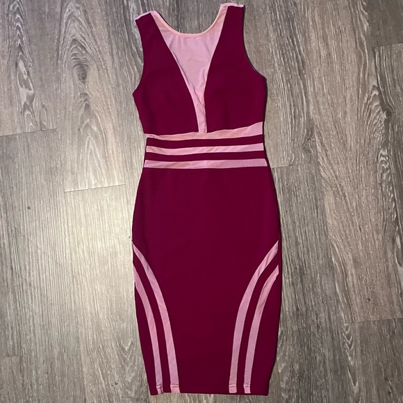 privy | Dresses | Privy Maroon Sheer Pencil Dress | Poshmark